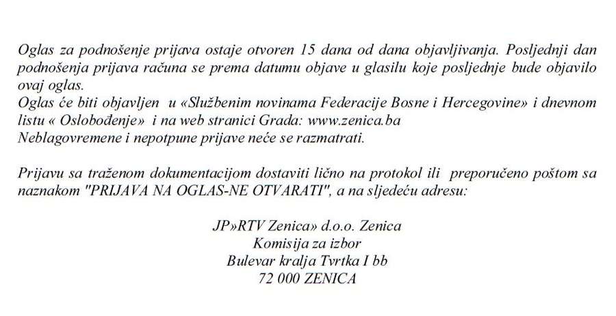 Raspisan konkurs za tri člana Nadzornog odbora RTV Zenica - Zenicablog