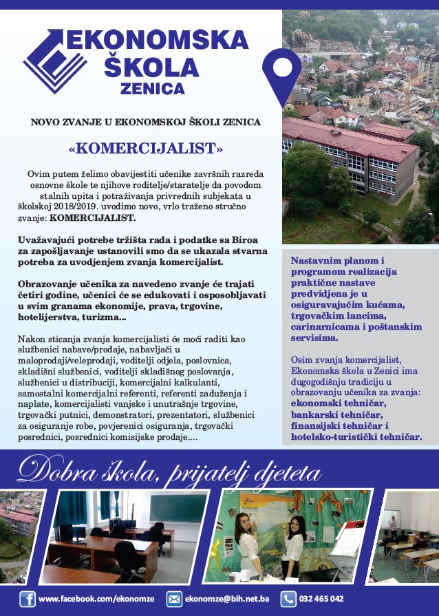Novo zvanje u Ekonomskoj školi Zenica - KOMERCIJALIST - Zenicablog