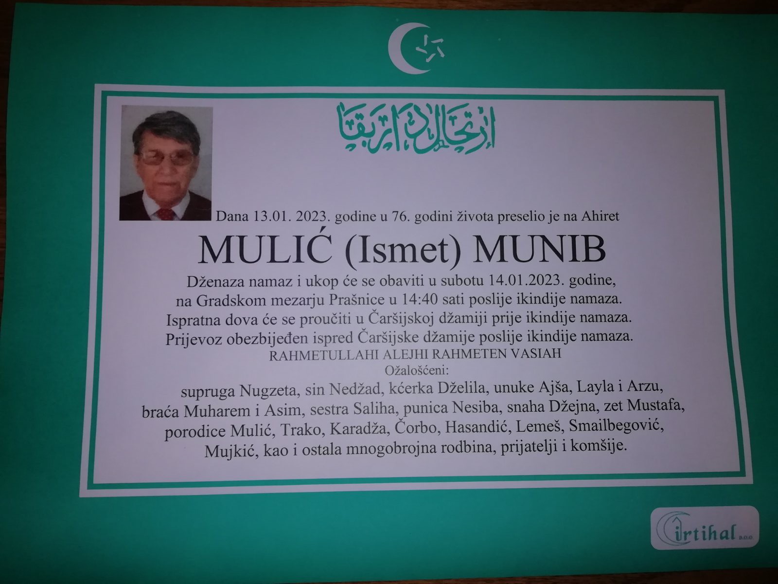 Preminuo primarijus Munib Mulić, dženaza sutra na Prašnicama - Zenicablog